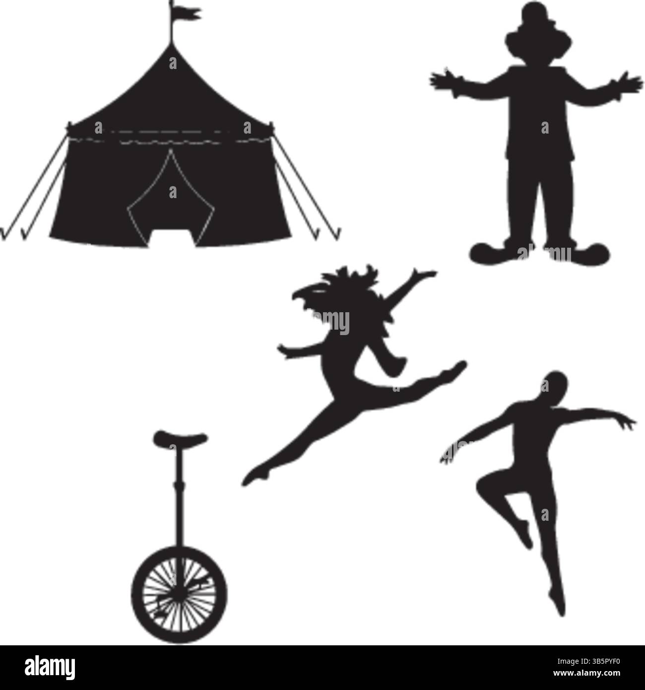 Circus Extravaganza Silhouettes: Tent, Clown, Unicycle & Acrobats ...