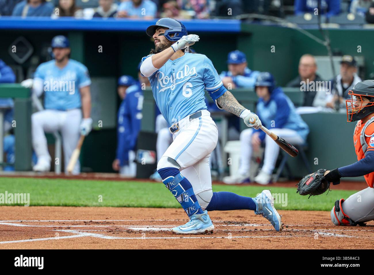 April 27, 2025: Kansas City Royals left fielder Jonathan India (6) bats ...