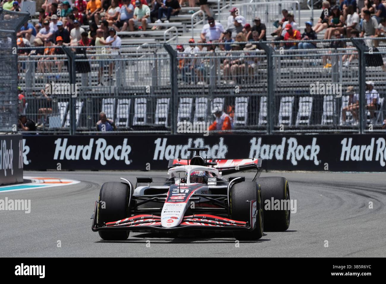 Haas driver Esteban Ocon of France steers his car during a practice ...