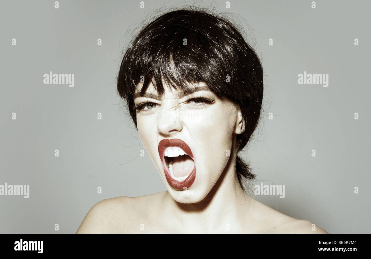 Facial expression. Emotional woman with funny face. Fun expression ...