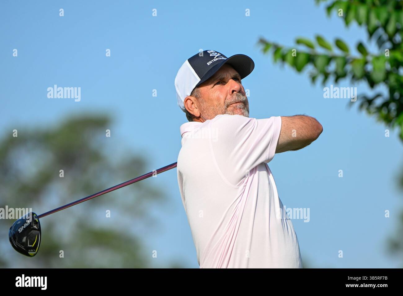 THE WOODLANDS, TX - MAY 02: Doug Barron watches his tee shot on 2 ...