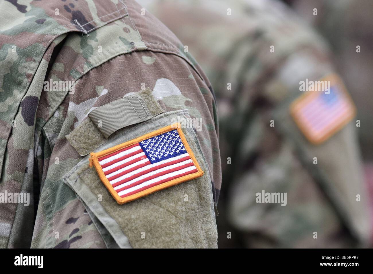 US soldiers. US army. USA patch flag on the US military uniform. United ...