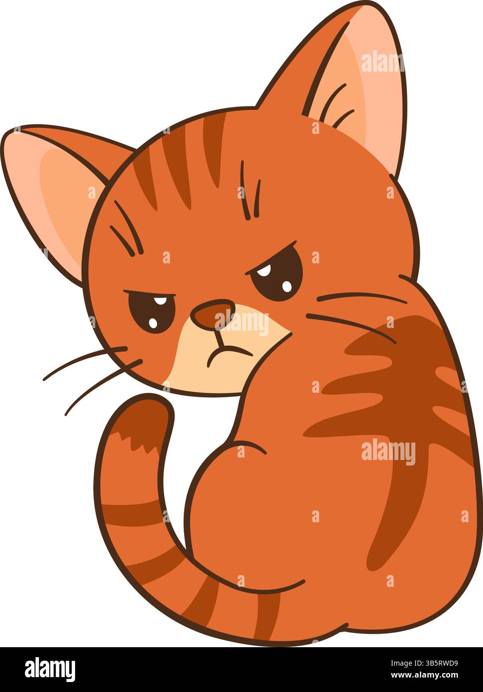 Angry orange tabby cat sits and looks over his shoulder. Flat style ...