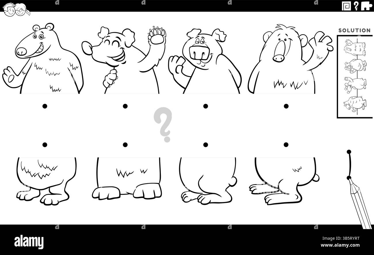 Cartoon illustration of educational puzzle of matching halves of ...