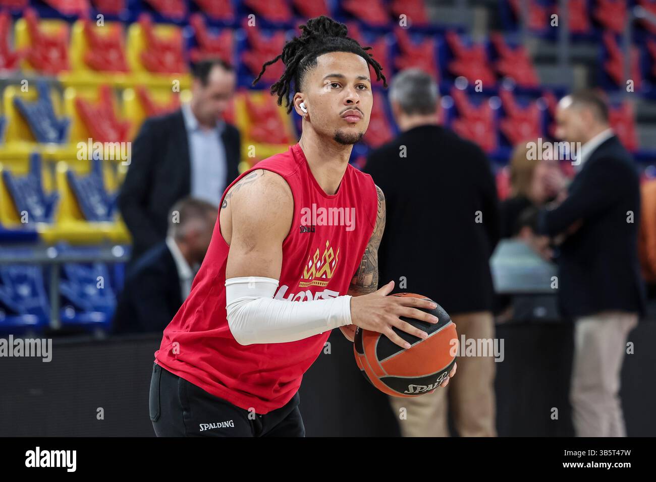 Matthew Strazel of AS Monaco warms up during the Turkish Airlines Euroleague, Play Offs match 4 ...