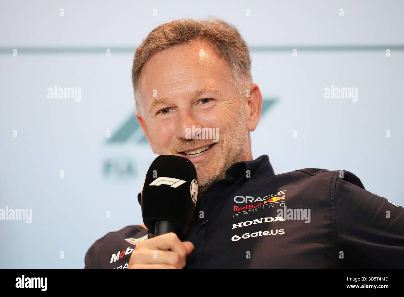 Red Bull principal Christian Horner speaks during a press conference ...