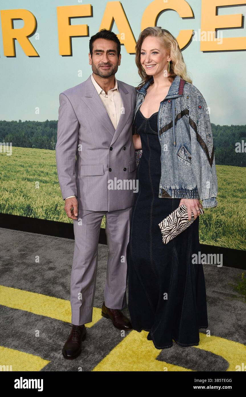 Kumail Nanjiani, left, and Emily V. Gordon arrive at the premiere of ...