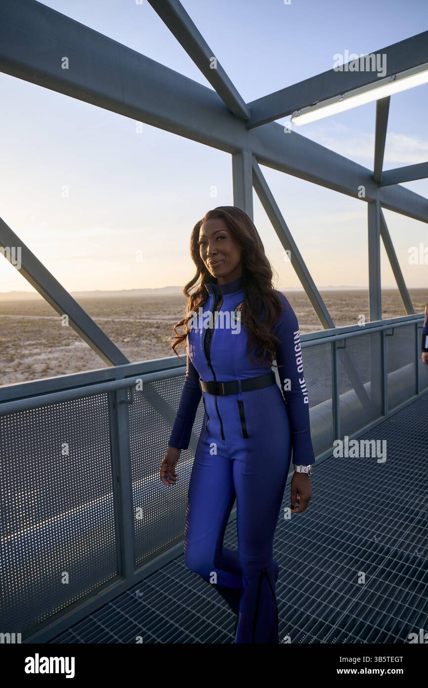 Texas, USA. 14th Apr, 2025. AISHA BOWE on launch tower. Suborbital ...