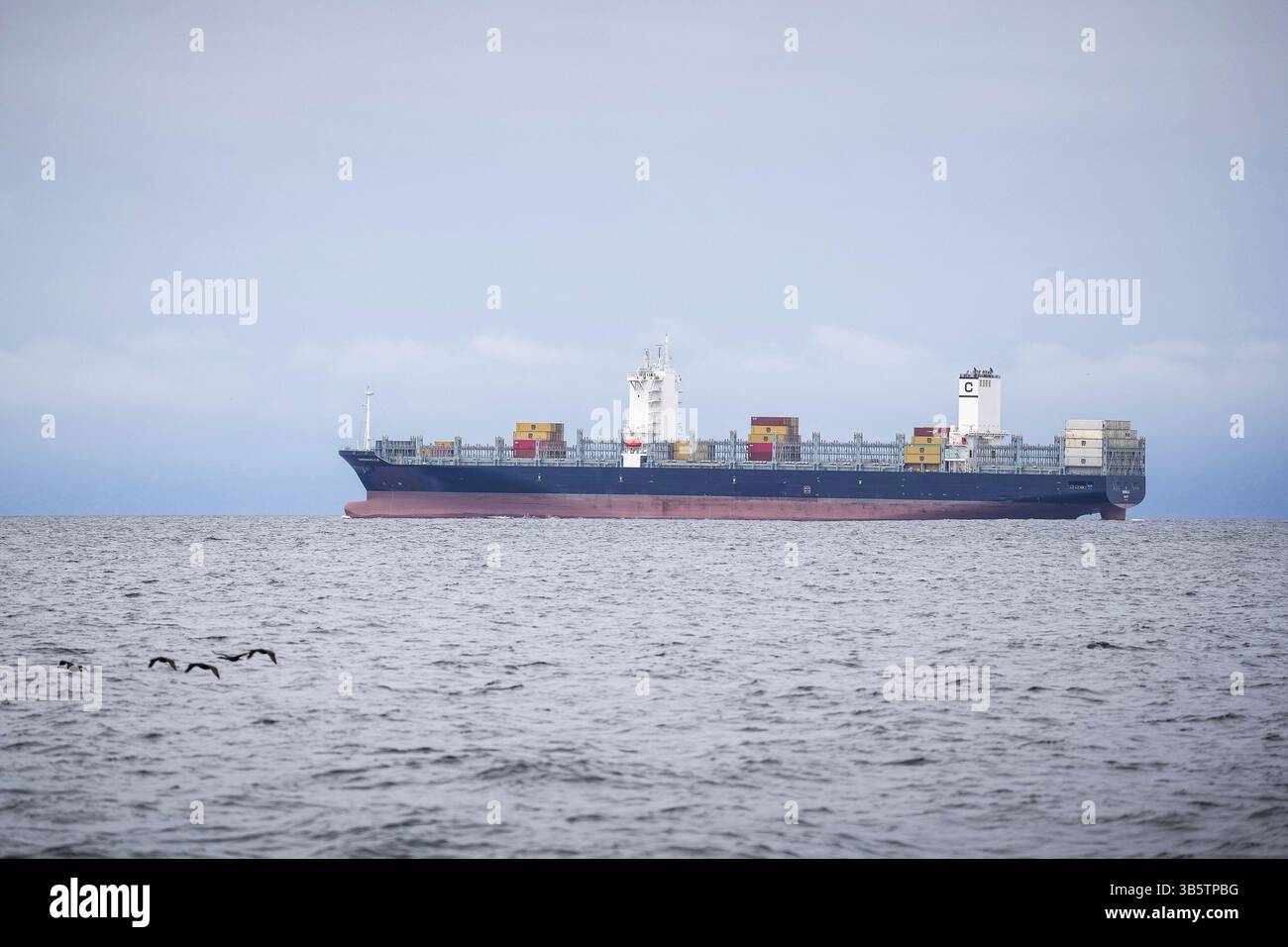 A shipping vessel crosses waters near Channel Islands, Calif., Thursday ...