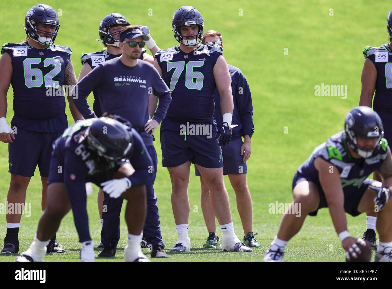 Seattle Seahawks guard Grey Zabel (76) watches drills during the NFL ...