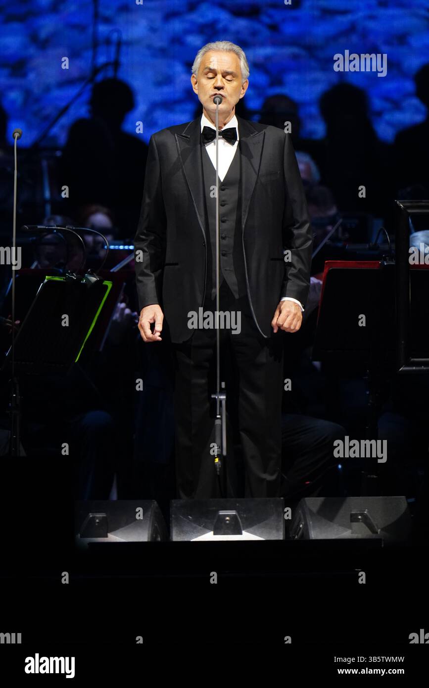 Andrea Bocelli performing on stage at the O2 Arena, London, during his ...