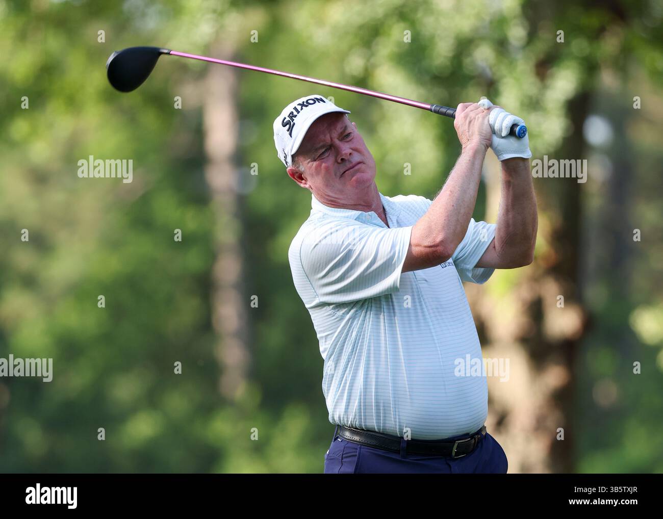 THE WOODLANDS, TX - MAY 02: Joe Durant watches his tee shot on 11 ...