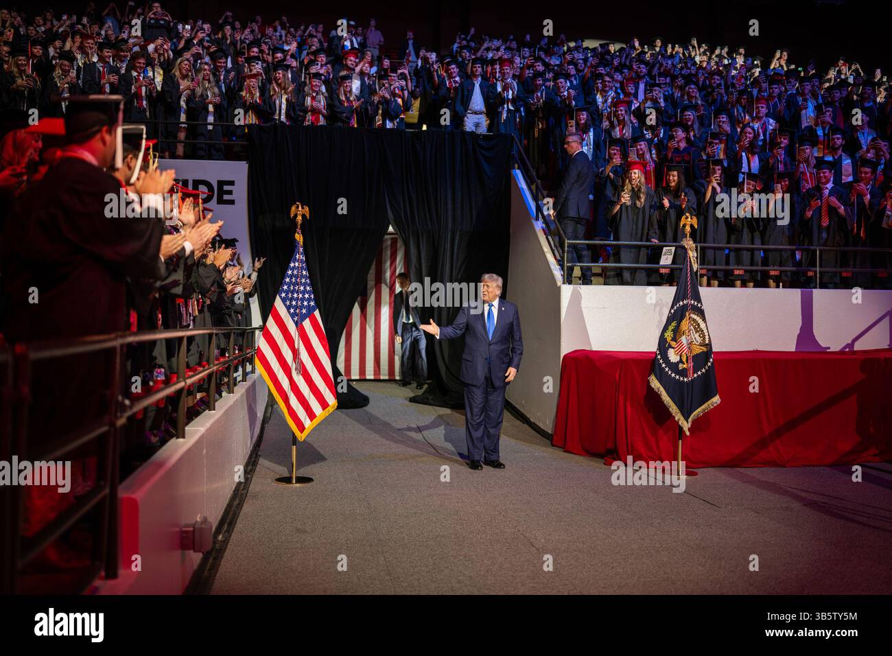 President Donald Trump delivers the Commencement address at the ...