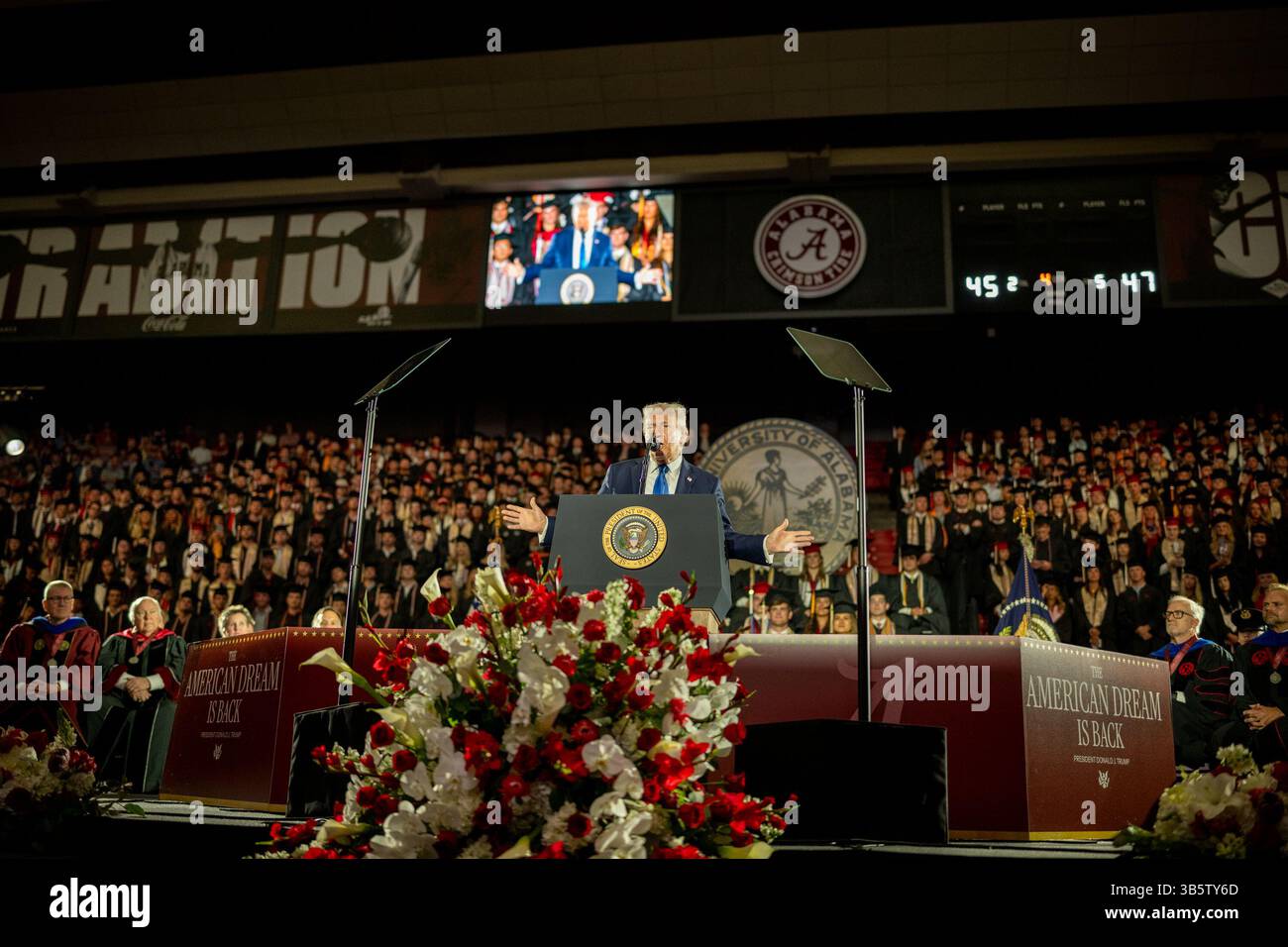 President Donald Trump delivers the Commencement address at the ...