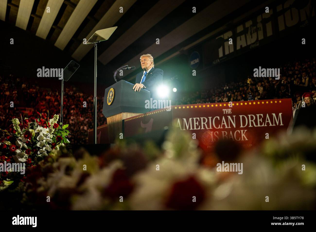 President Donald Trump delivers the Commencement address at the ...