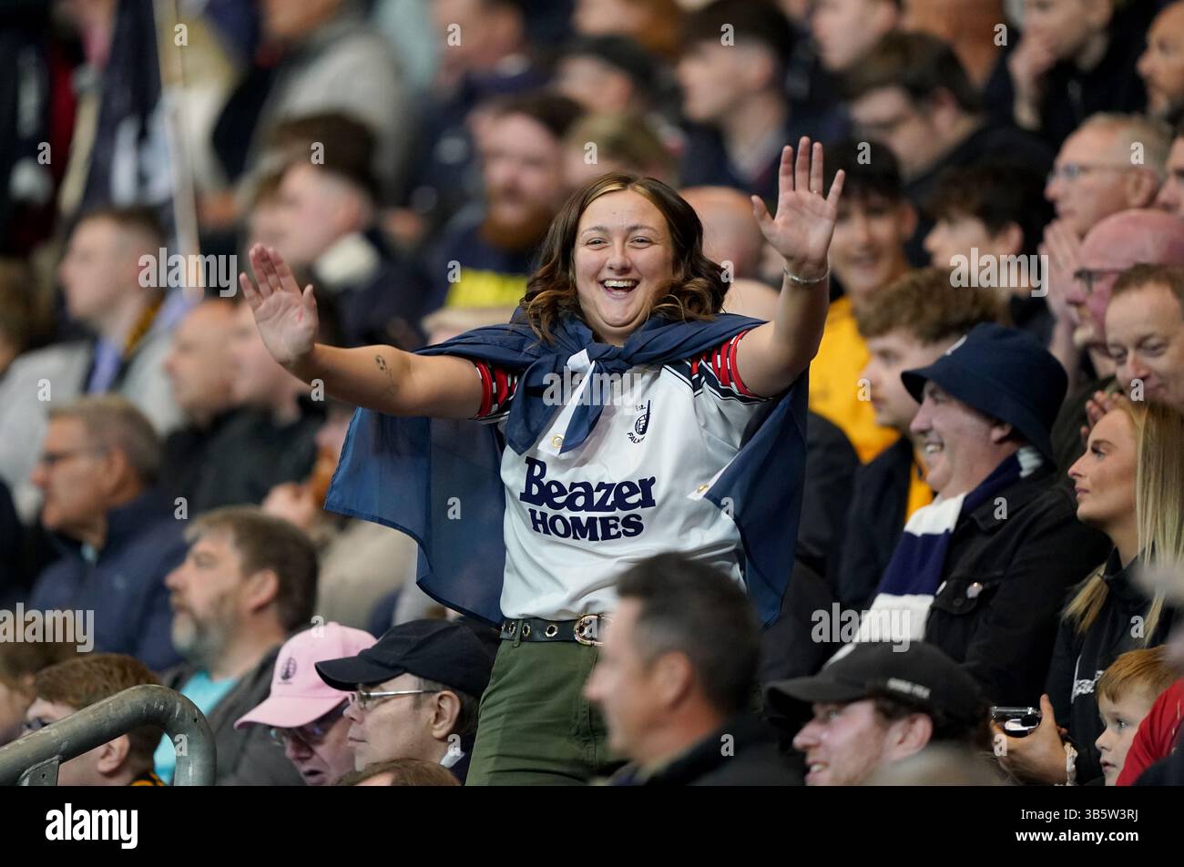 Falkirk fan celebrates their sides third goal during the William Hill ...