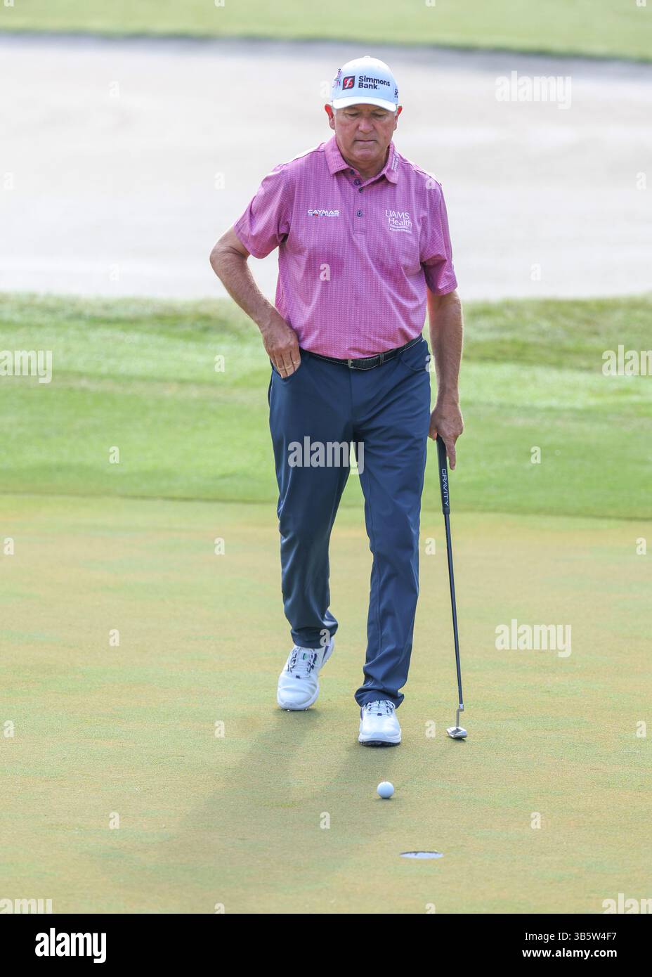 THE WOODLANDS, TX - MAY 02: Ken Duke approaches his putt on 10 green ...