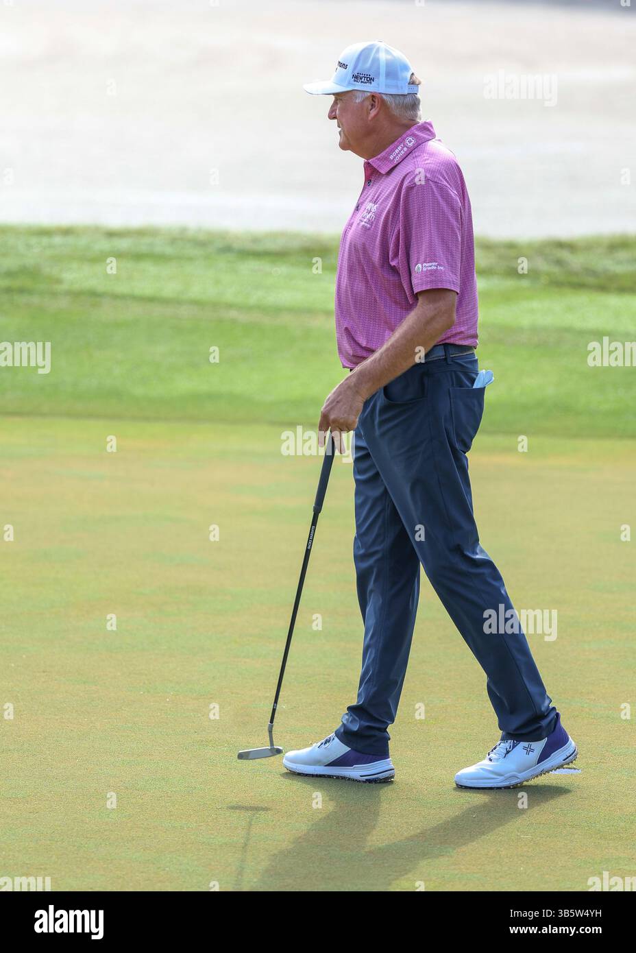 THE WOODLANDS, TX - MAY 02: Ken Duke watches his putt on 10 during the ...