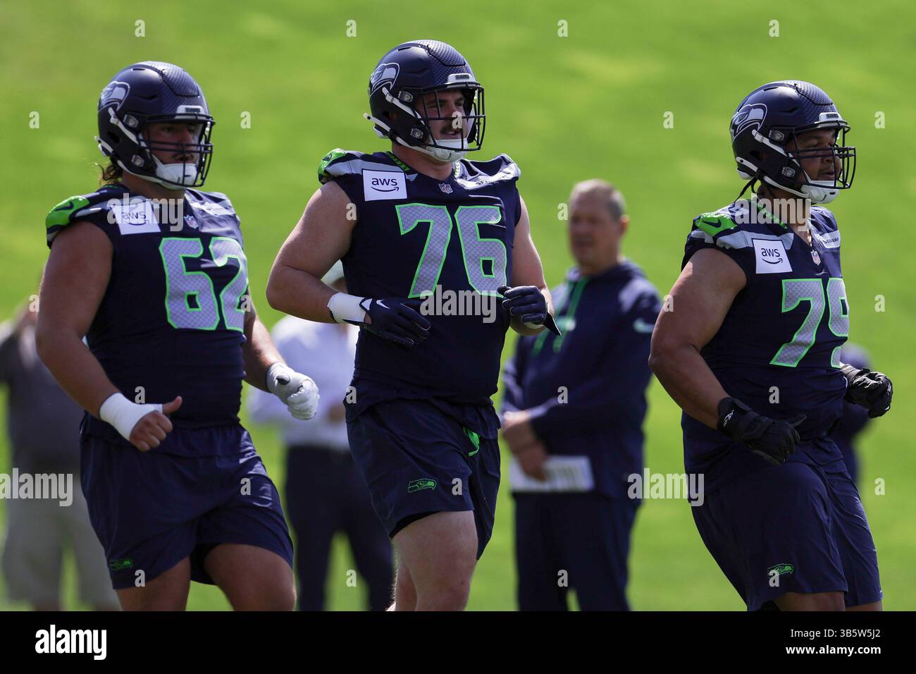 Seattle Seahawks guard Grey Zabel (76), center Federico Maranges (62 ...