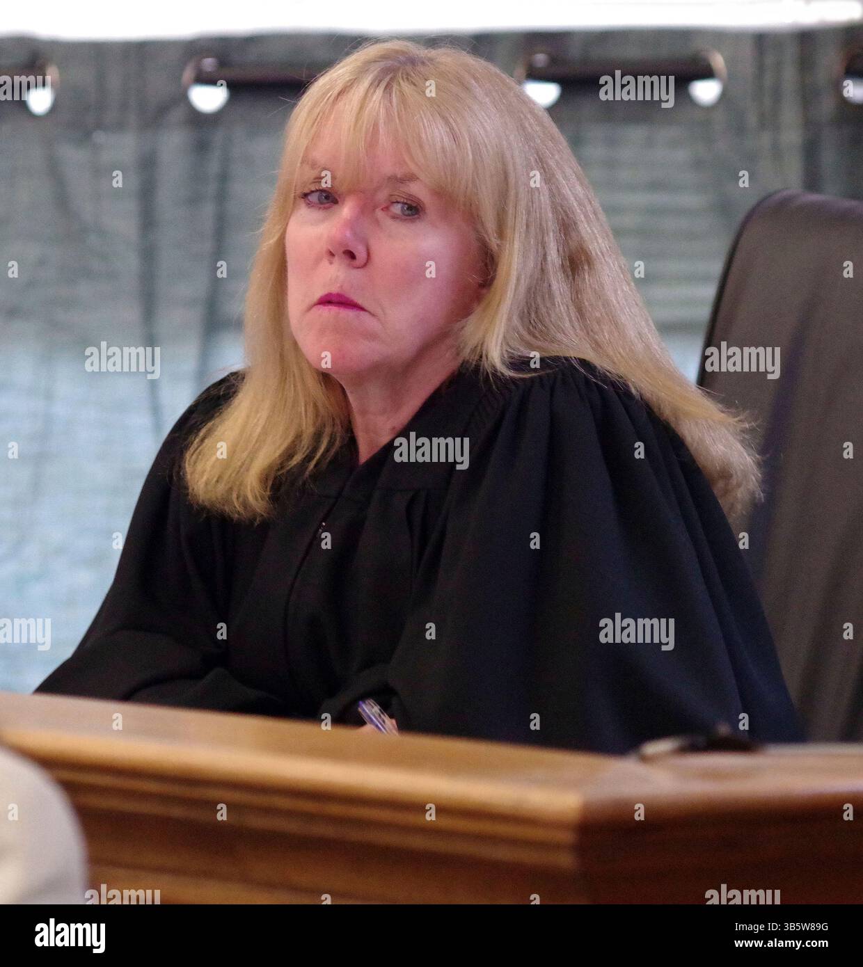 Judge Beverly Cannone listens to witness Jen McCabe testify during ...