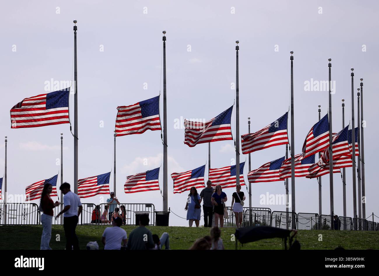 U.S. flag is flown at half-staff in honor of Pope Francis in Washington ...