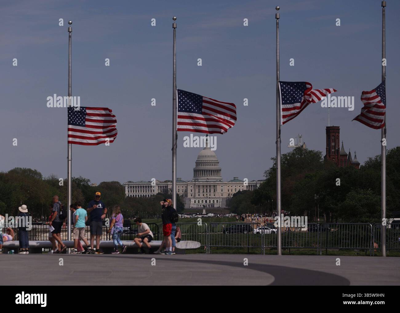 U.S. flag is flown at half-staff in honor of Pope Francis in Washington ...
