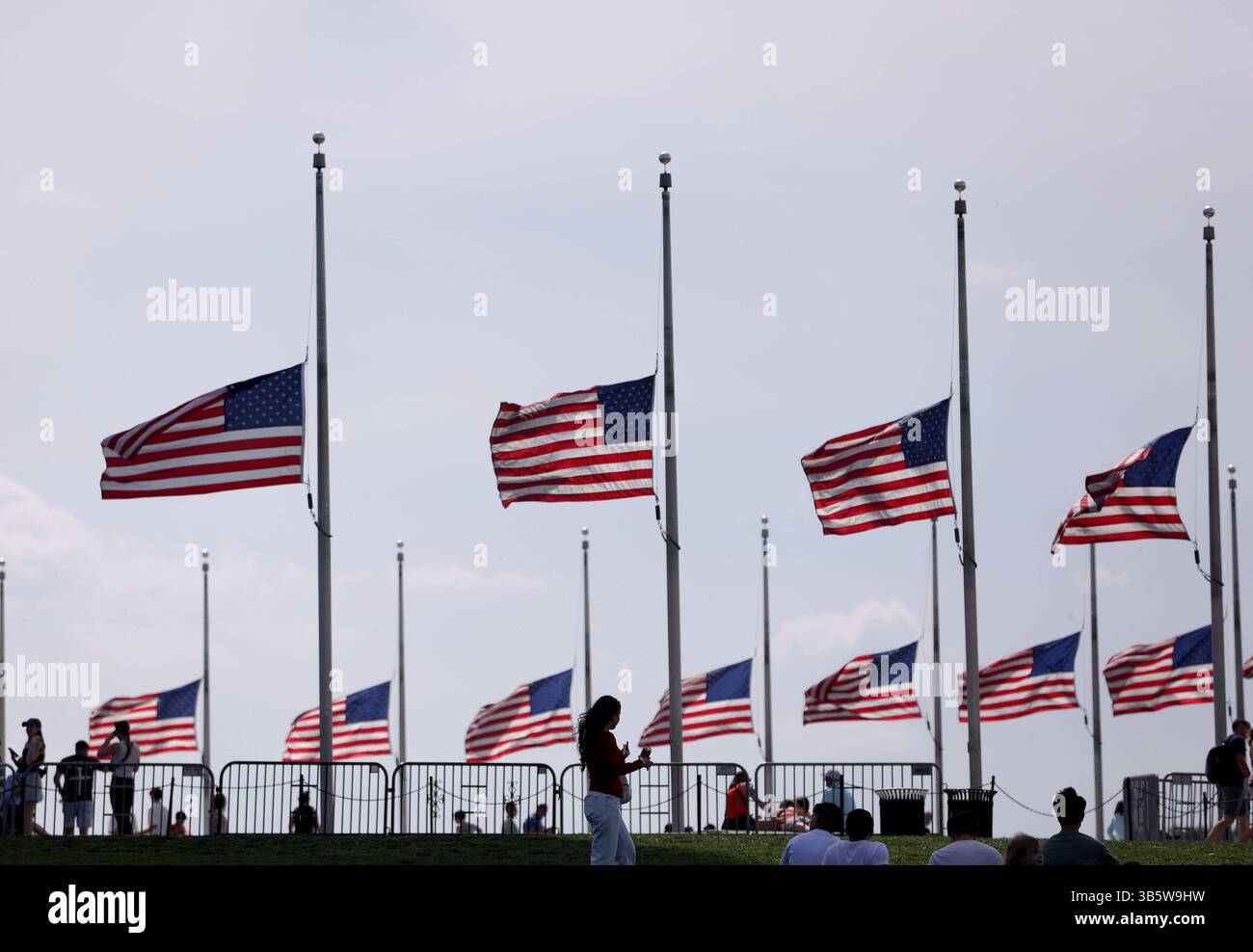 U.S. flag is flown at half-staff in honor of Pope Francis in Washington ...