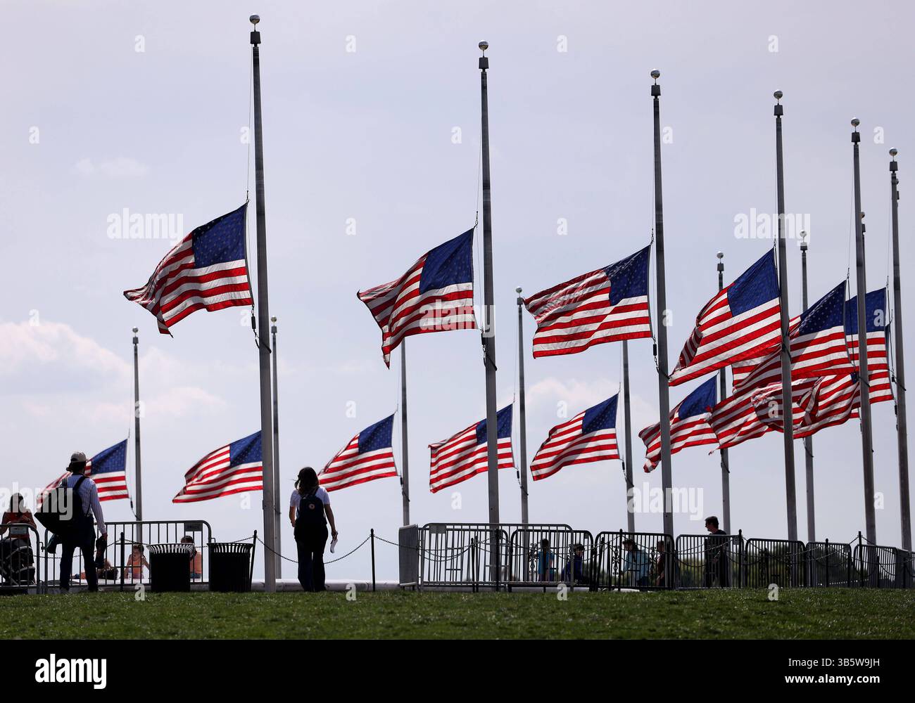 U.S. flag is flown at half-staff in honor of Pope Francis in Washington ...