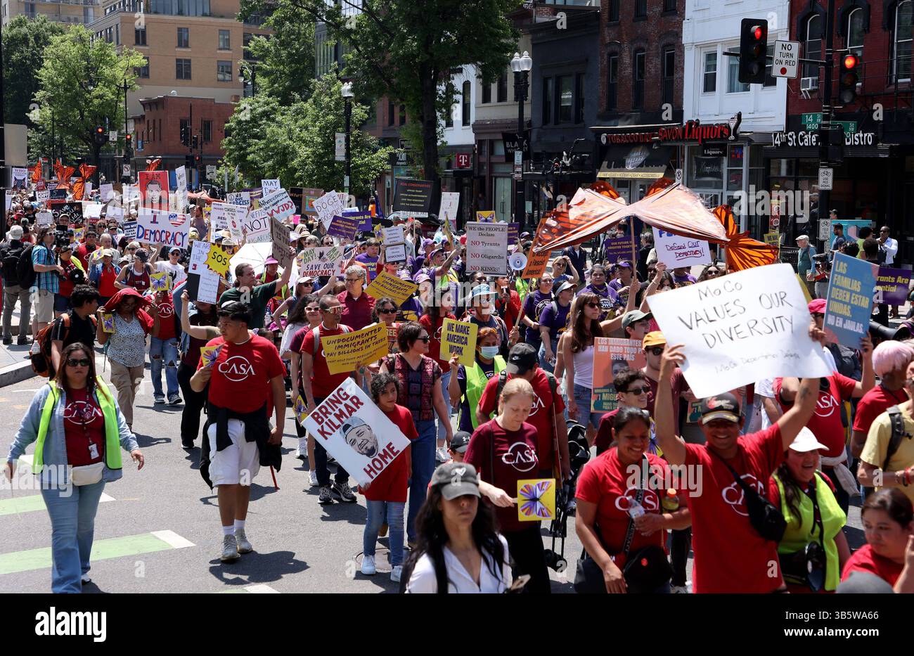 May Day Protest in Washington, USA - 01 May 2025. Demonstrators hold ...