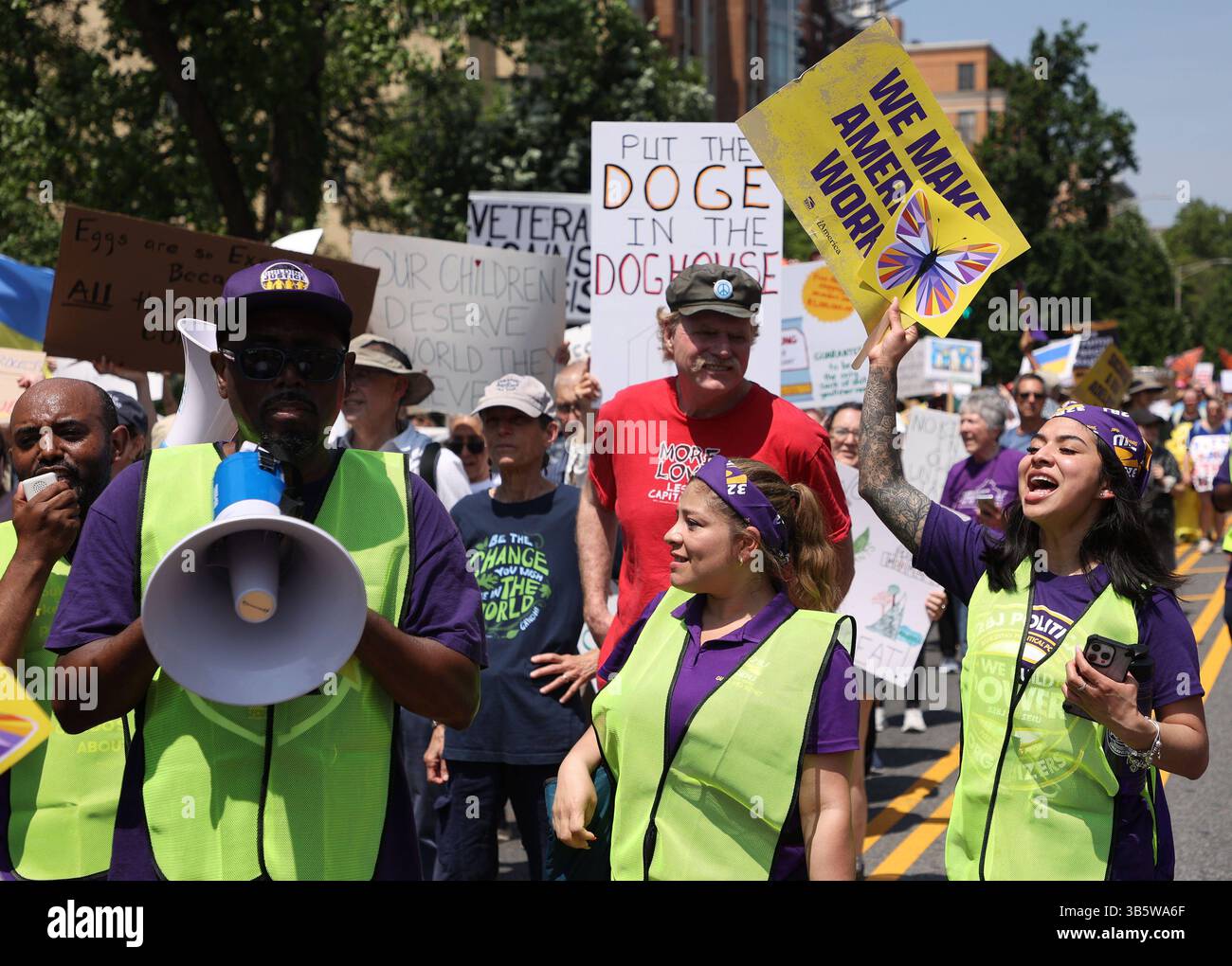 May Day Protest in Washington, USA - 01 May 2025. Demonstrators hold ...