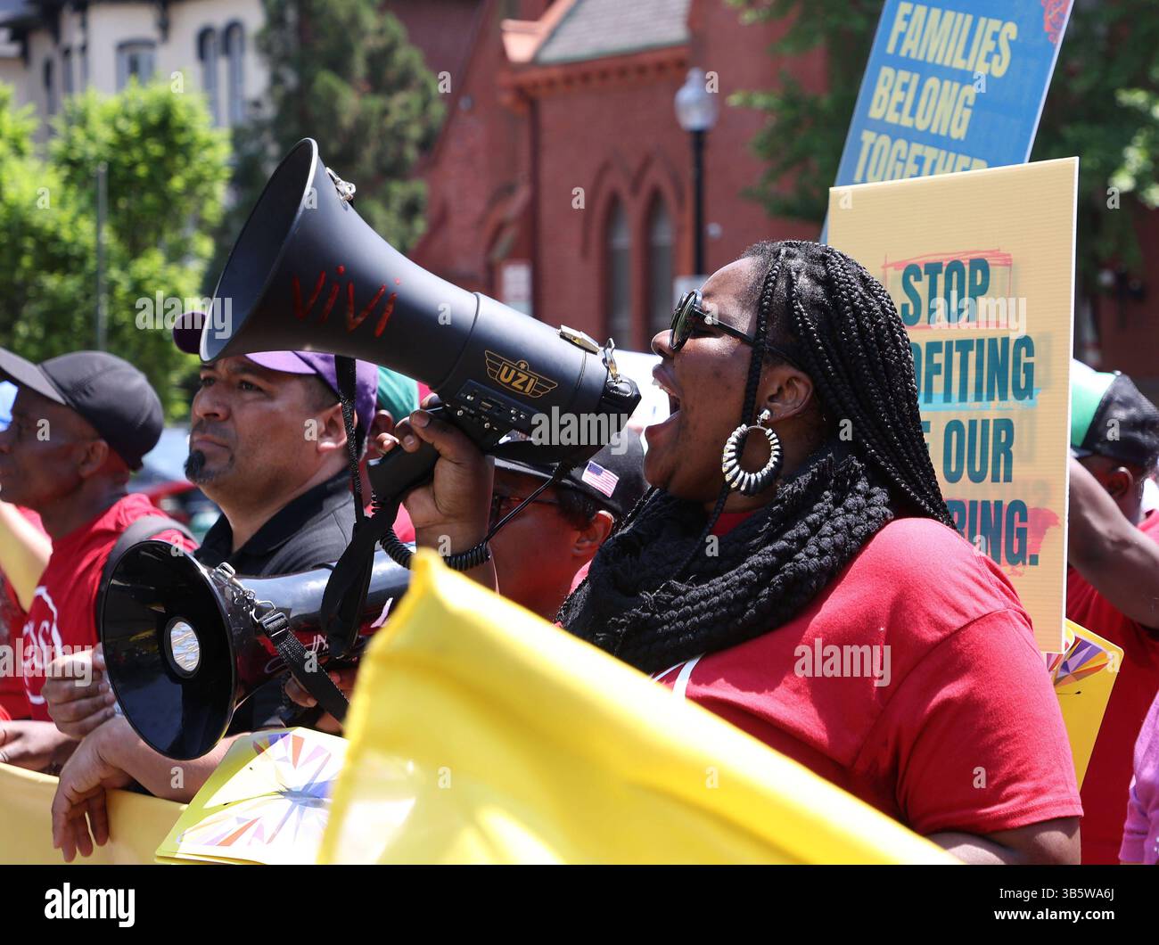 May Day Protest in Washington, USA - 01 May 2025. Demonstrators hold ...