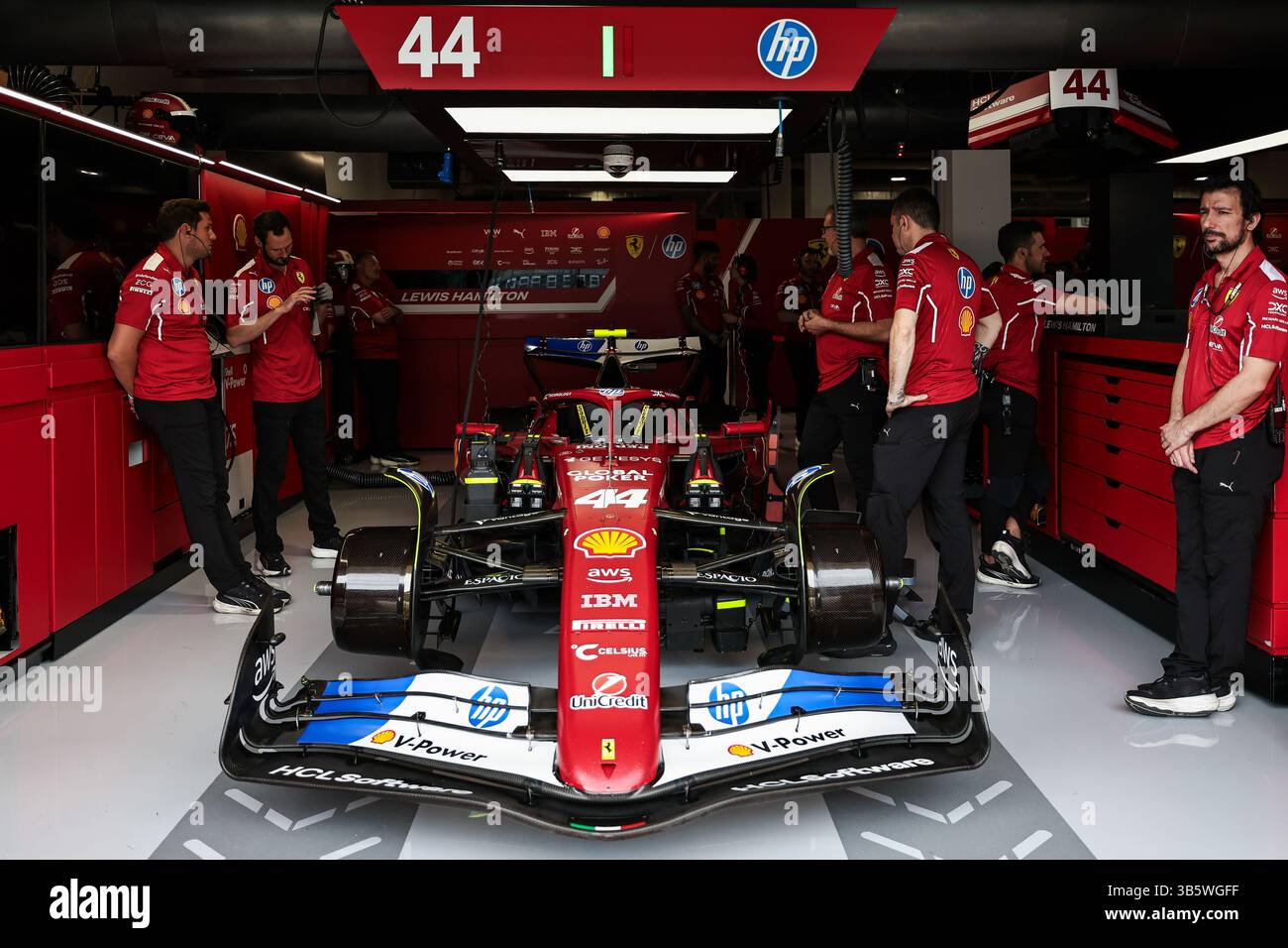 MIAMI, FLORIDA - MAY 2: The (44 Lewis Hamilton) Ferrari SF-25 parks in ...