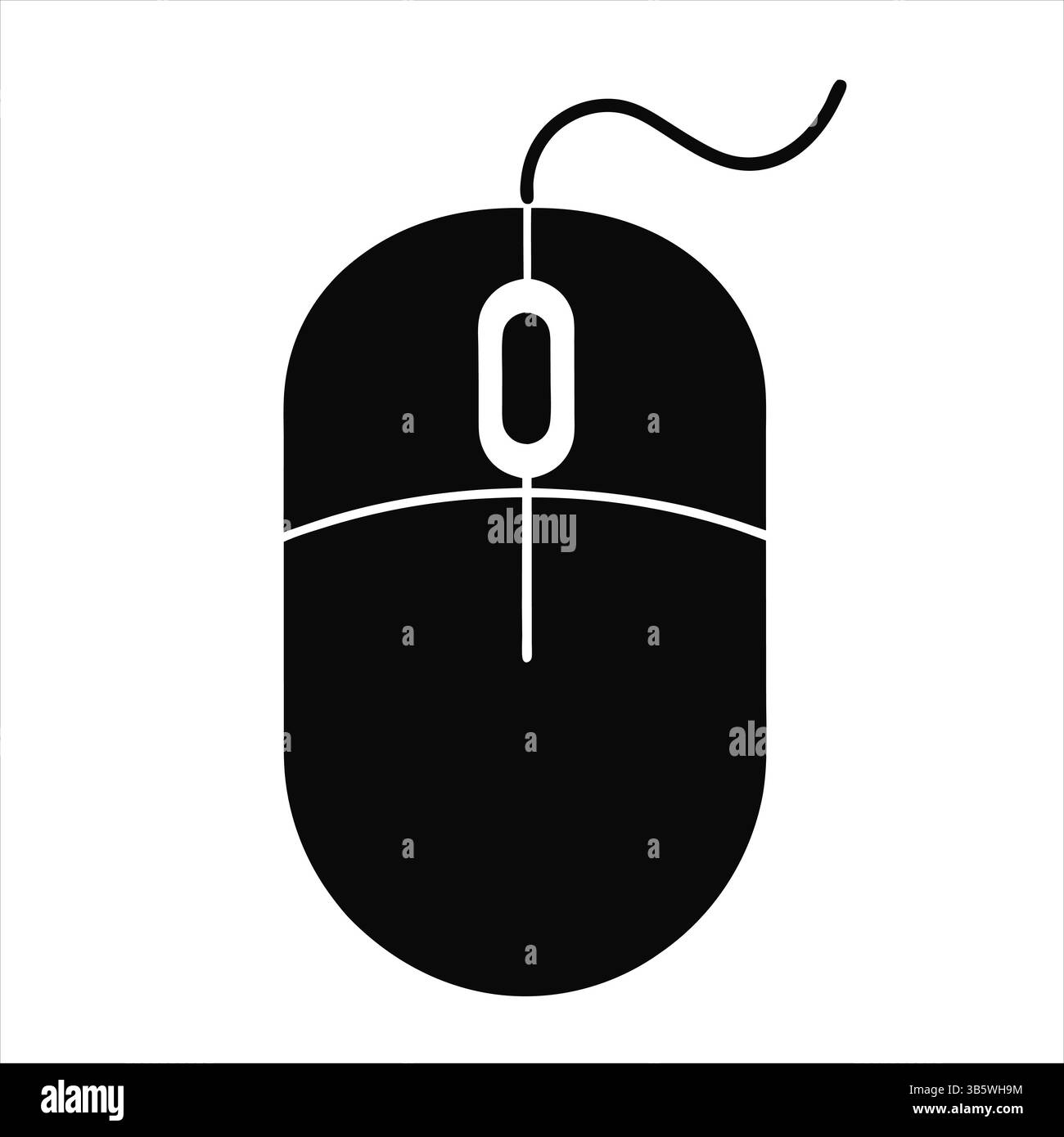 Minimalist Black Computer Mouse Icon with Scroll Wheel and Cord, Top ...