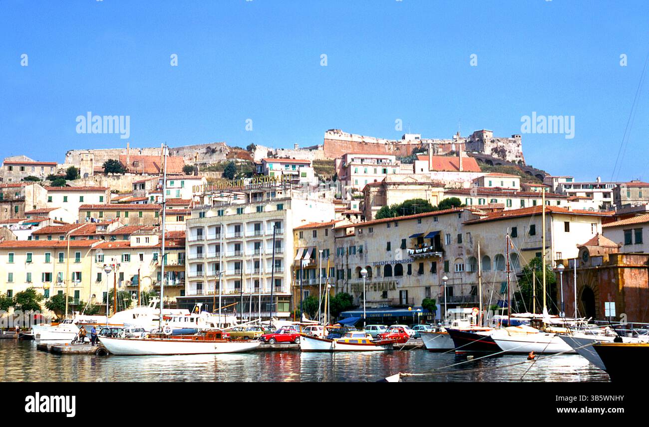 Port and the old town in 1975, with Forte Stella, Portoferraio, Elba ...