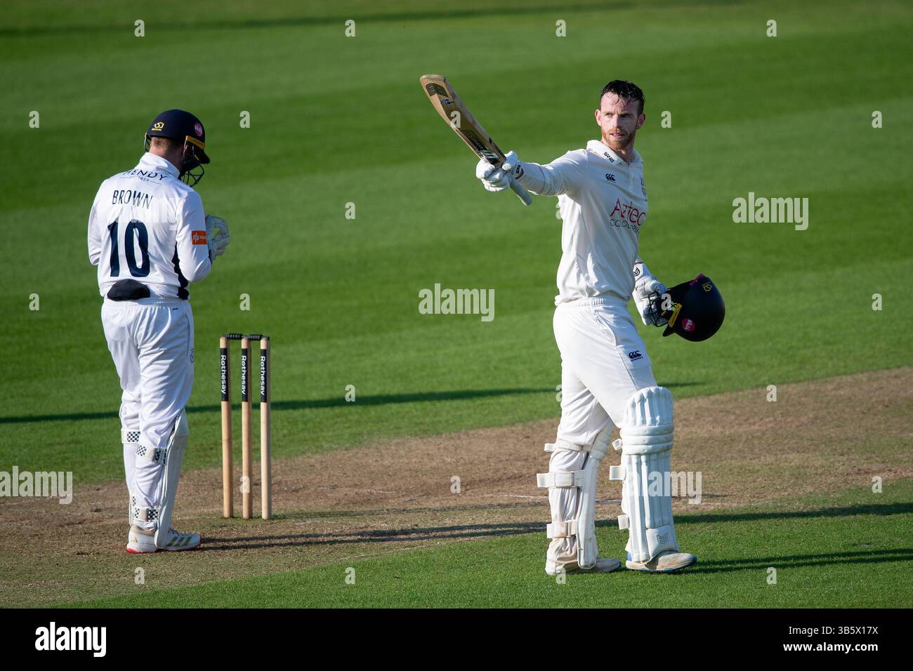 Southampton, UK, 02 May 2025. Graham Clark of Durham celebrates on ...
