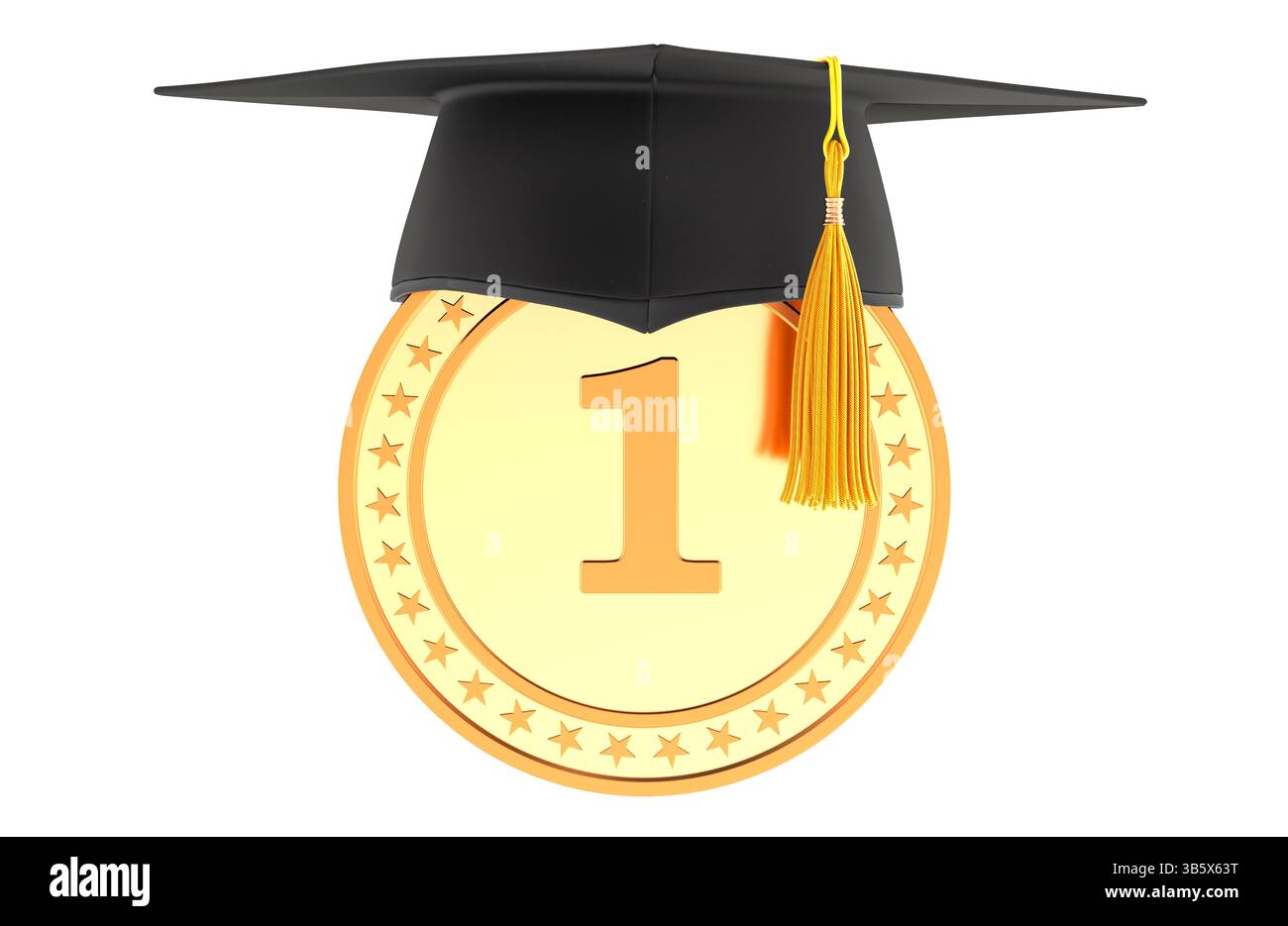 Golden coin with graduation cap. 3D rendering isolated on white ...