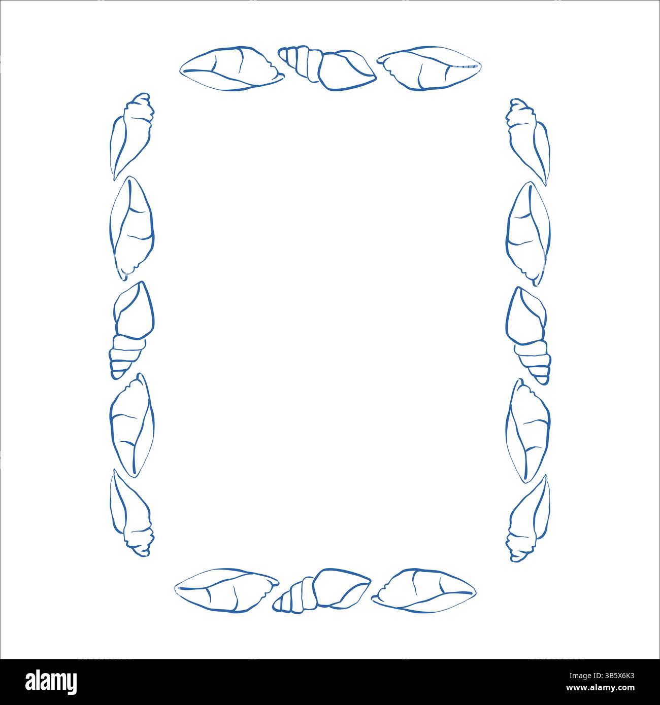 Elegant hand drawn sea shells rectangular frame for branding stationery ...