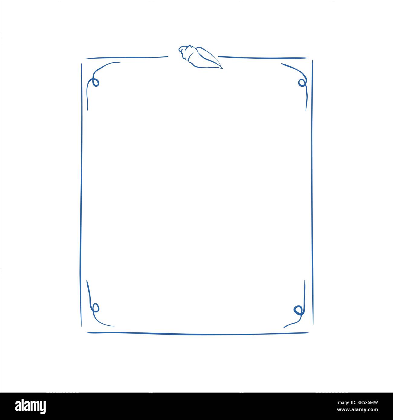 Blue sea frame with doodle sea shells marine sketch elements on white ...