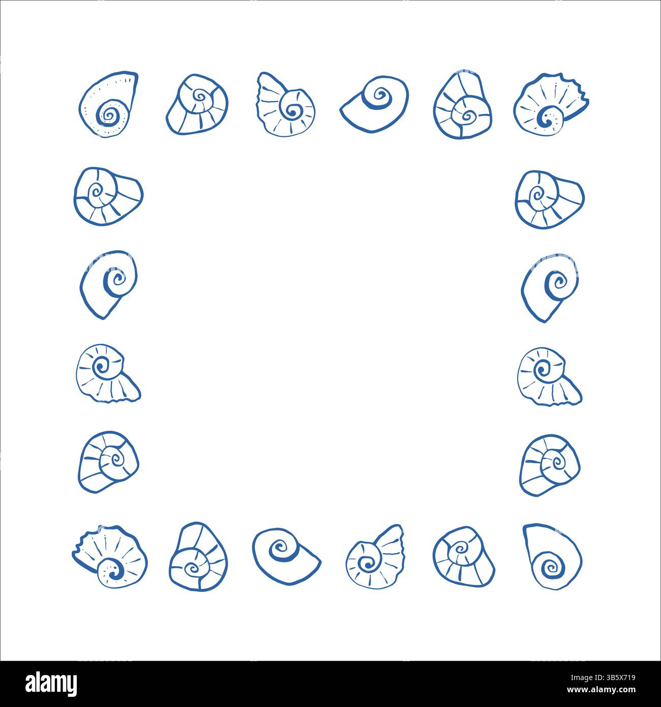 Elegant hand drawn sea shells rectangular frame for branding stationery ...