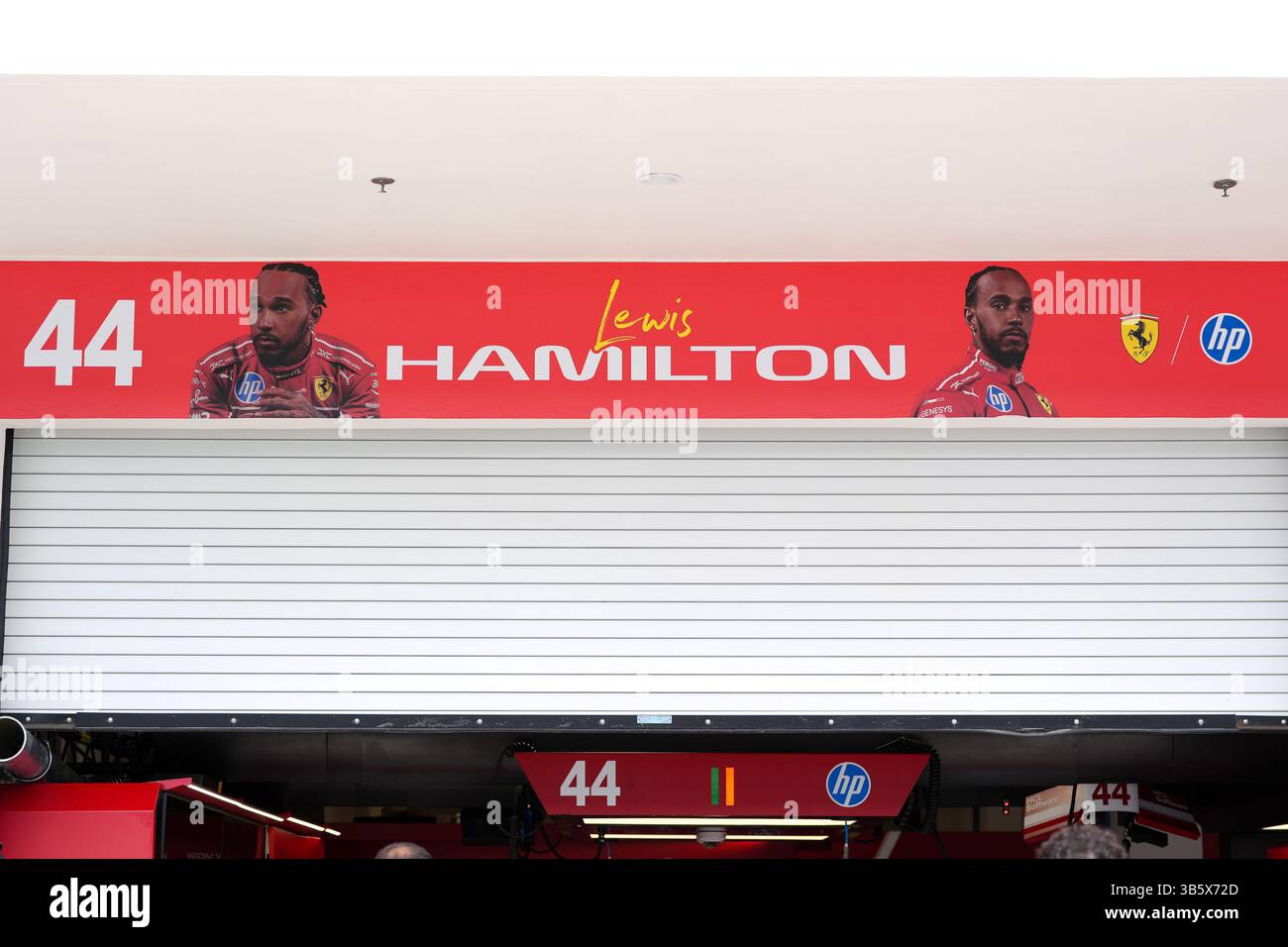 Miami, USA. 02nd May, 2025. Garage of Lewis Hamilton (GBR), Ferarri ...