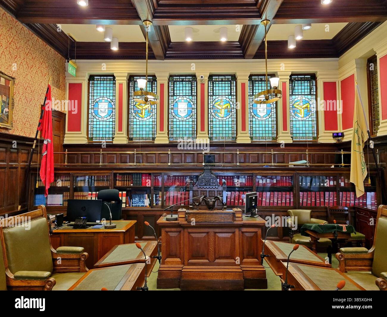 The Interior of the House of Keys Chamber in the ancient Tynwald, the ...