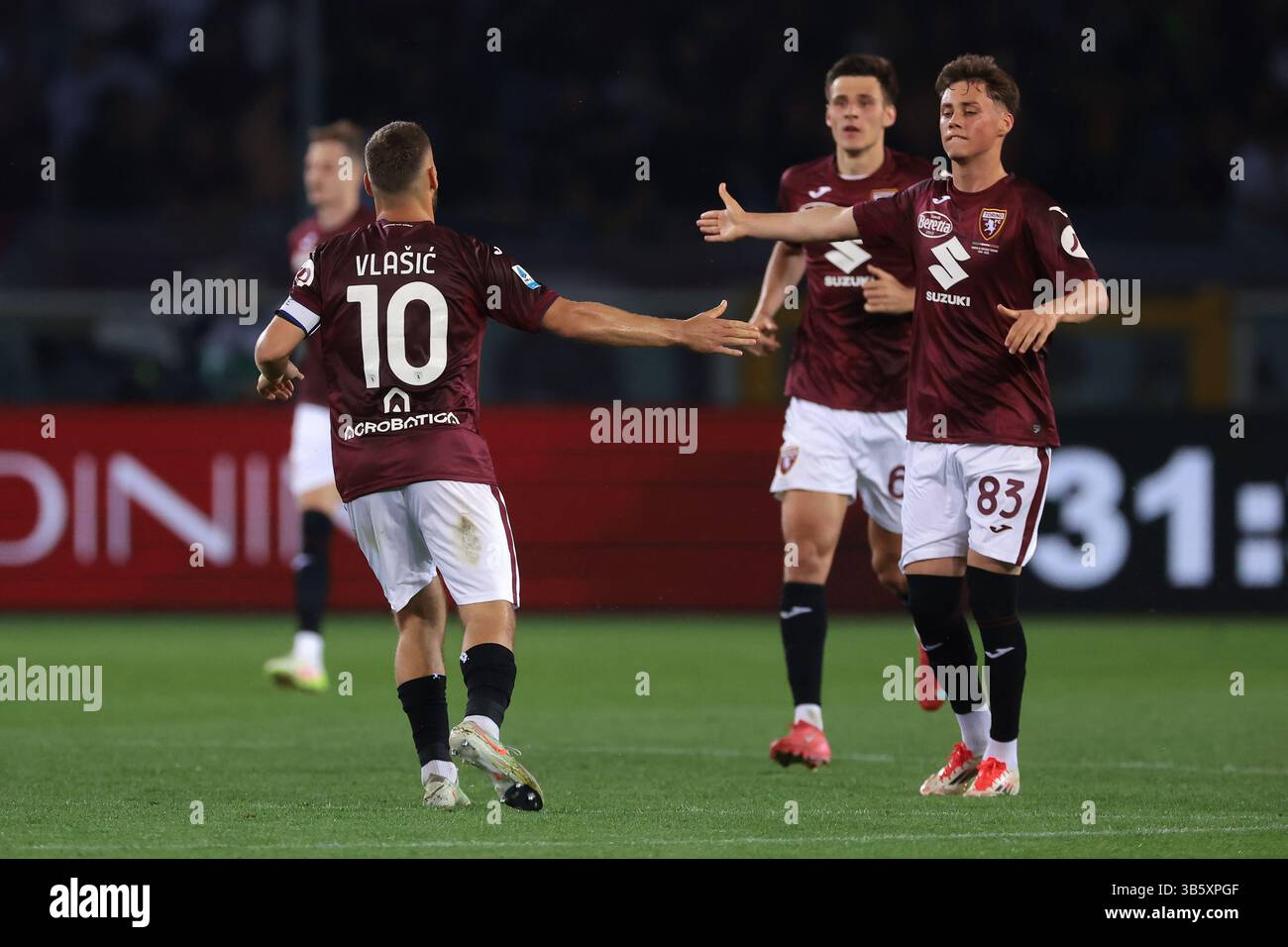 Turin, Italy. 2nd May, 2025. Nikola Vlasic of Torino FC is ...