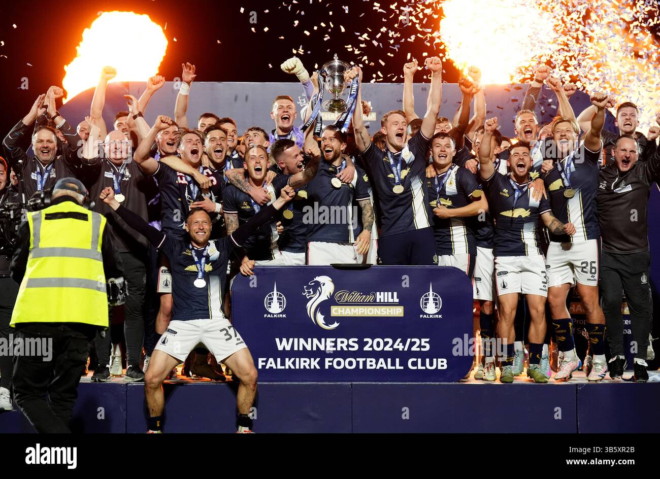 Falkirk players lift the trophy at the final whistle after the William ...