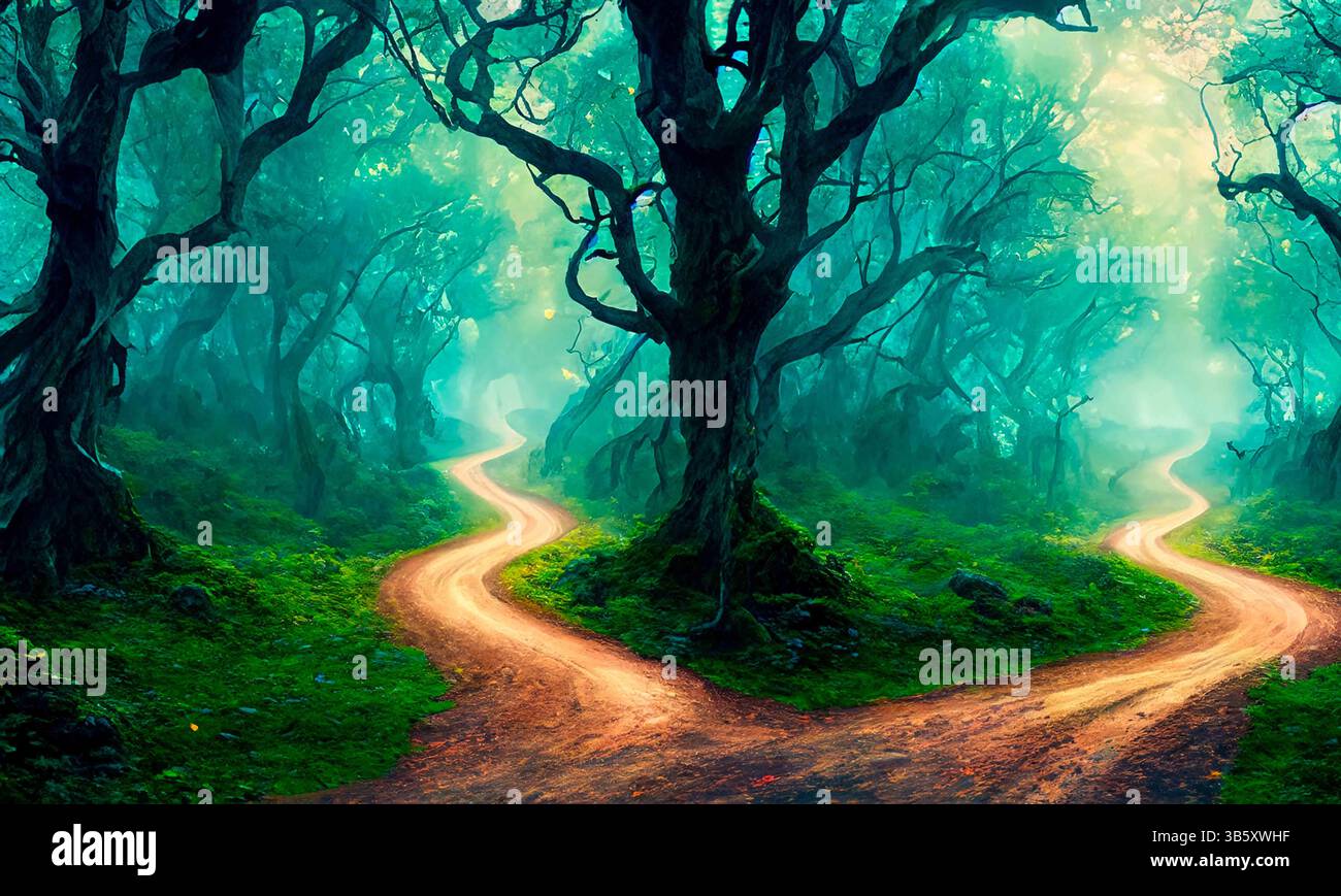 Road forking. Crossroads of life. Which path to follow Stock Photo - Alamy