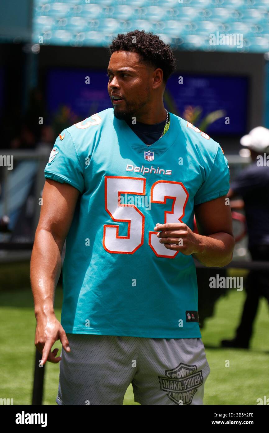 MIAMI GARDENS, FL - MAY 01: Miami Dolphins LB #53 Cameron Goode watches ...