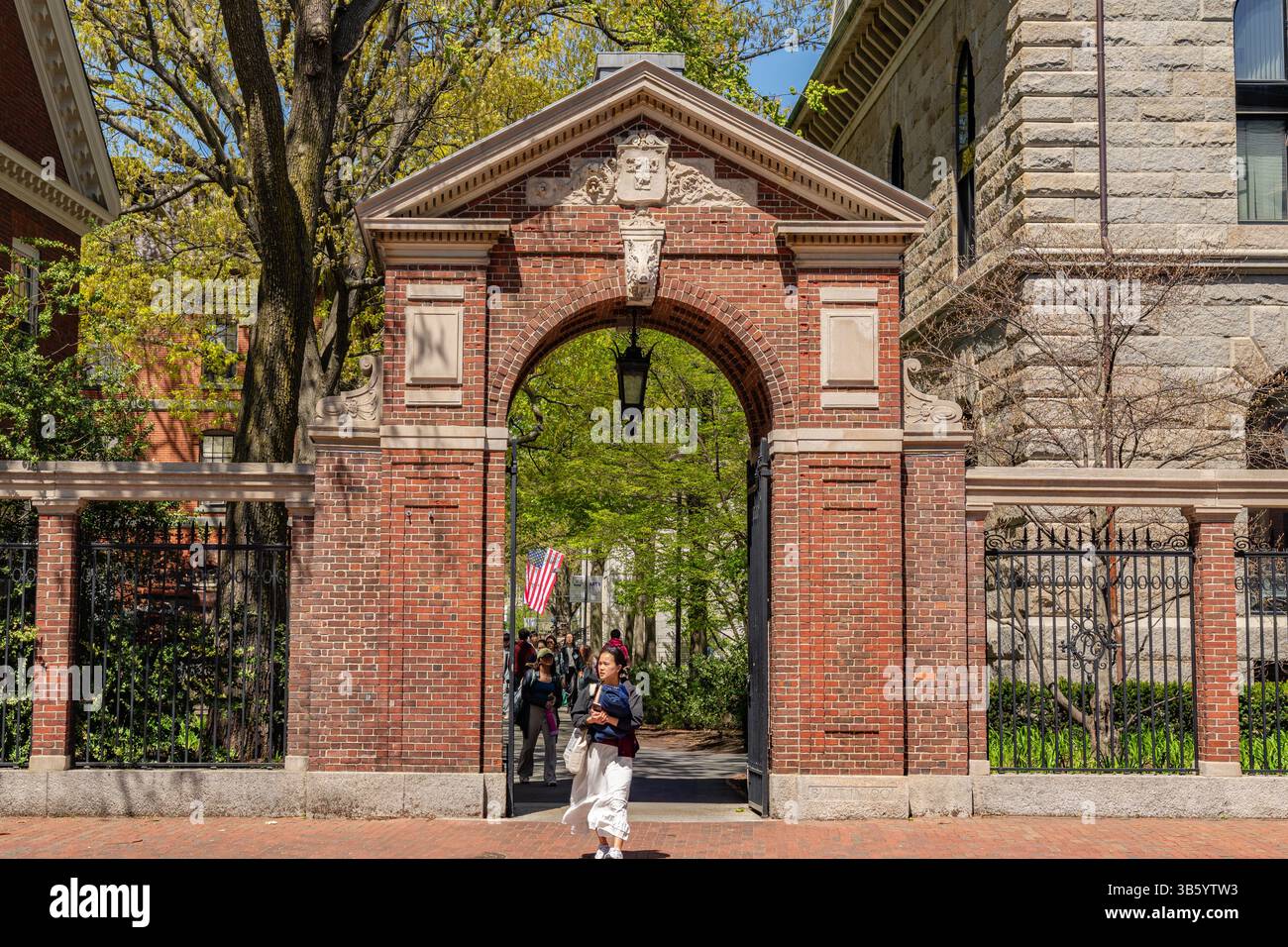 Cambridge, MA, USA - May 1, 2025: Entrance gate to the campus of this ...