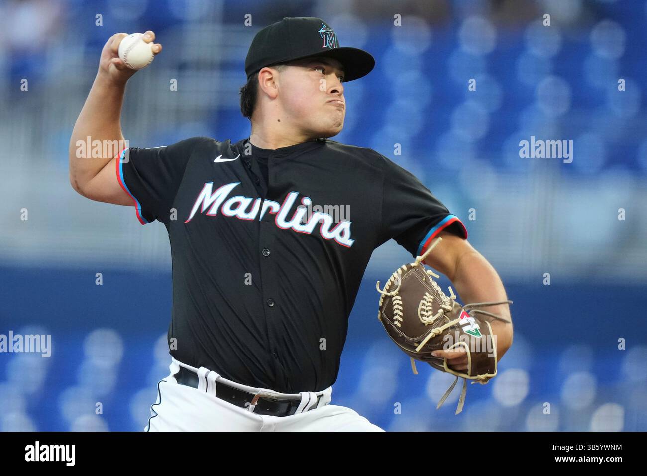 Miami Marlins starting pitcher Valente Bellozo throws during the first ...