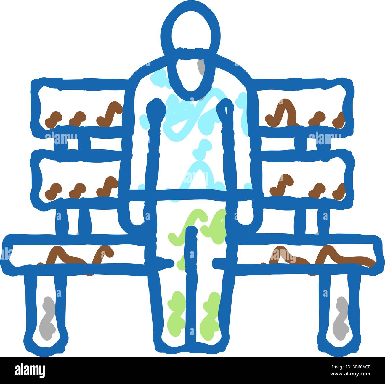 elderly man sitting on bench icon doodle illustration Stock Vector ...