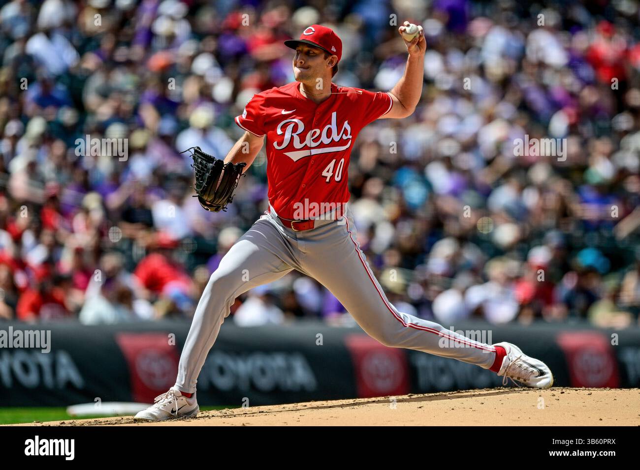 DENVER, CO - APRIL 27: Cincinnati Reds starting pitcher Nick Lodolo (40) pitches during a game ...