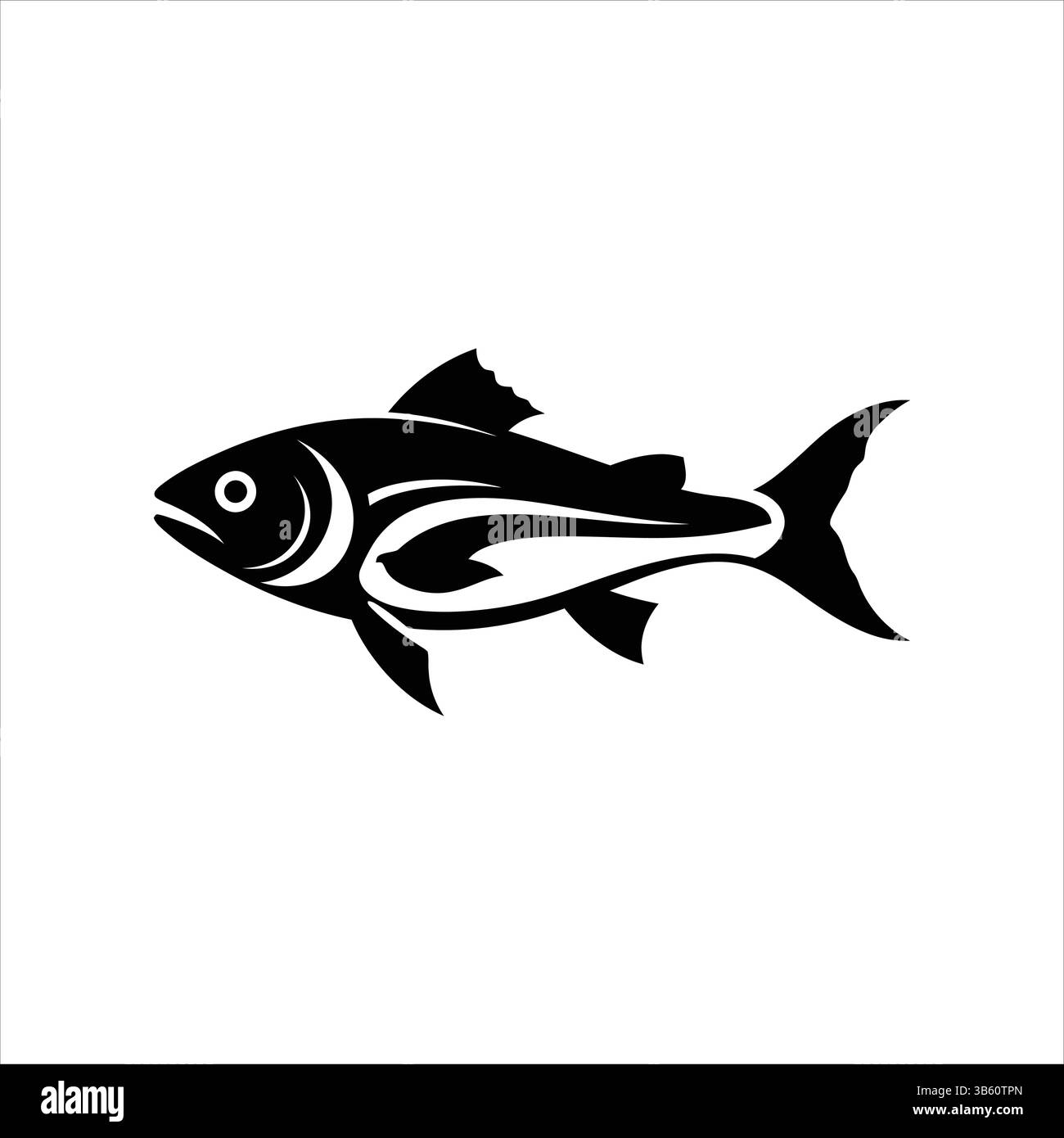 Bold fish silhouette vector illustration in black and white, ideal for ...
